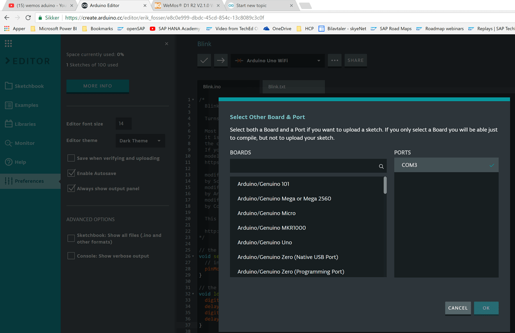 Wemos D1 R2 - Cloud Editor - Arduino Forum
