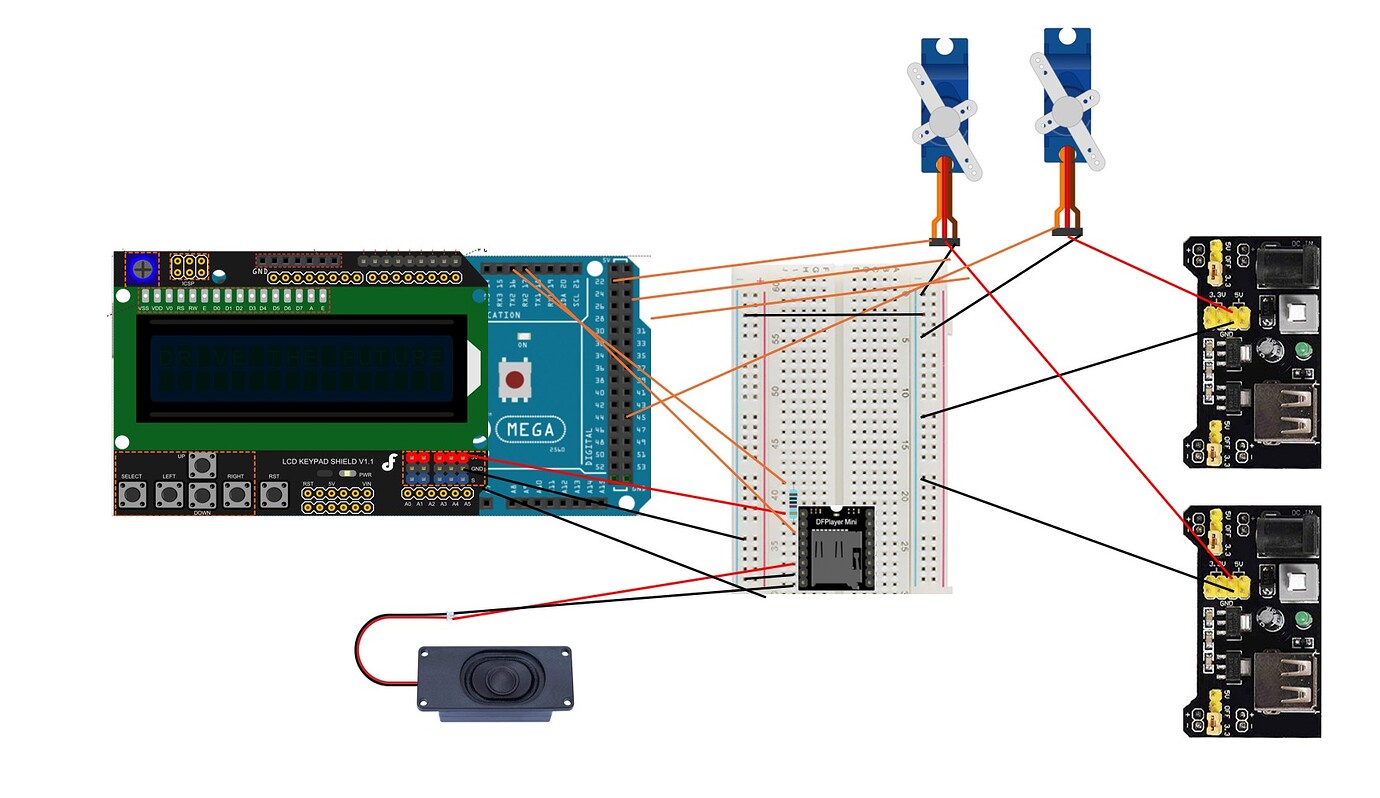 Servo twitching; arduino mega to power w/dfplayer and servos - Programming - Arduino Forum