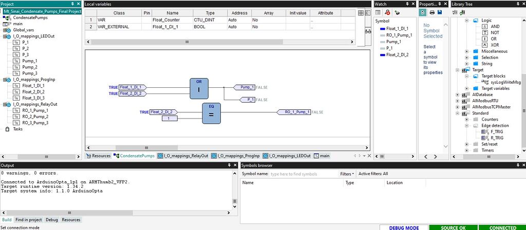 Function block diagram not excuting logic or comparism for relay/LED ...