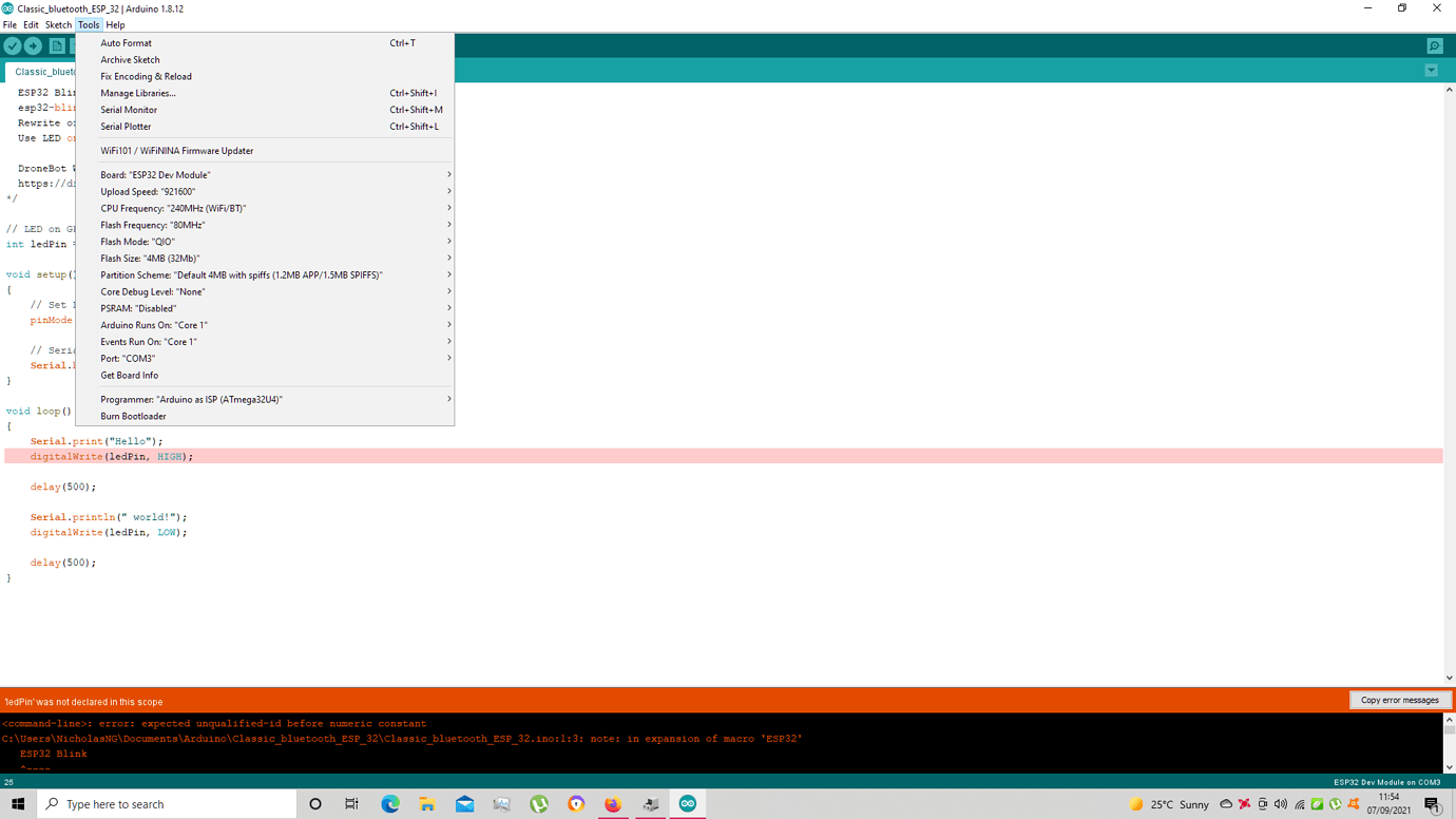 ledPin was not declared in this scope, unsure why? - Programming - Arduino Forum