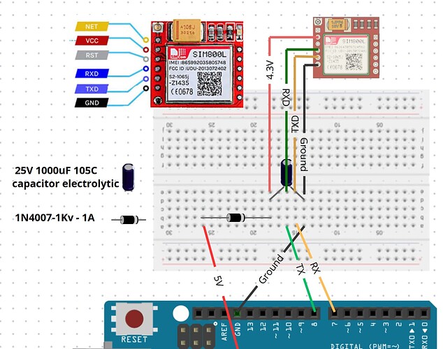 SIM800L with Arduino: LED blinks, but no response in the serial monitor - Networking, Protocols ...