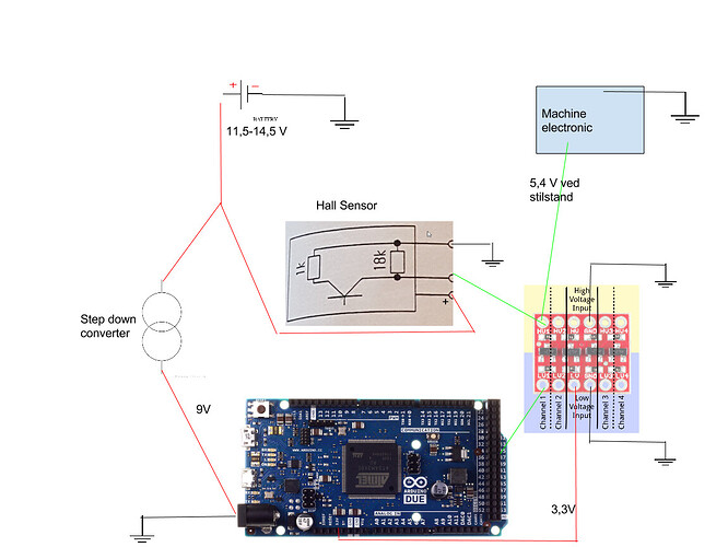 How to listen in on 5V hall sensor signal in machine with Arduino Due ...