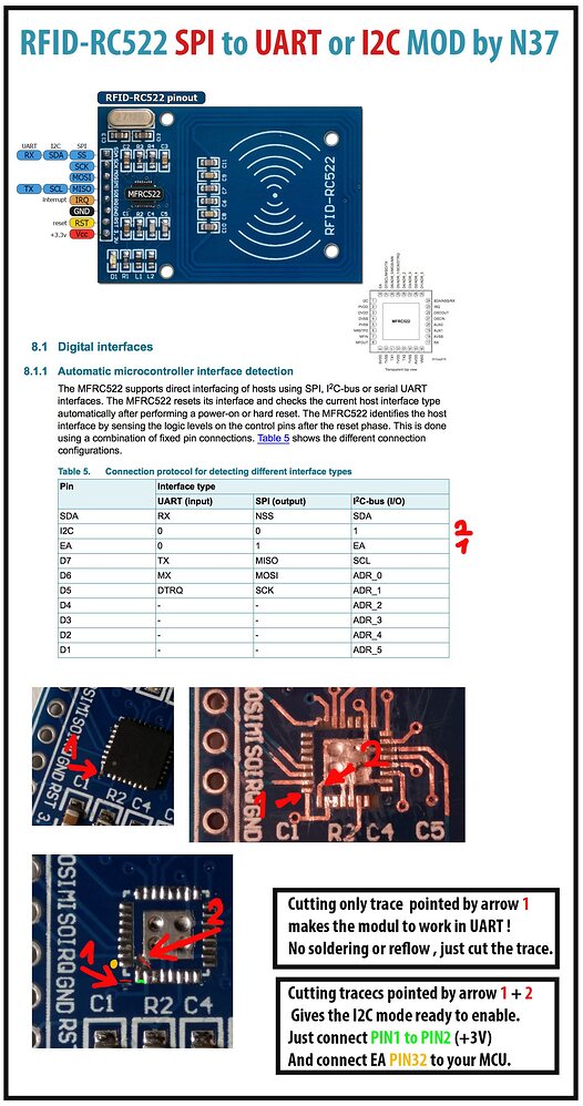 Rc522 Rfid Rc522 Switching Spi To Uart Interface Or I2c Possible Networking Protocols