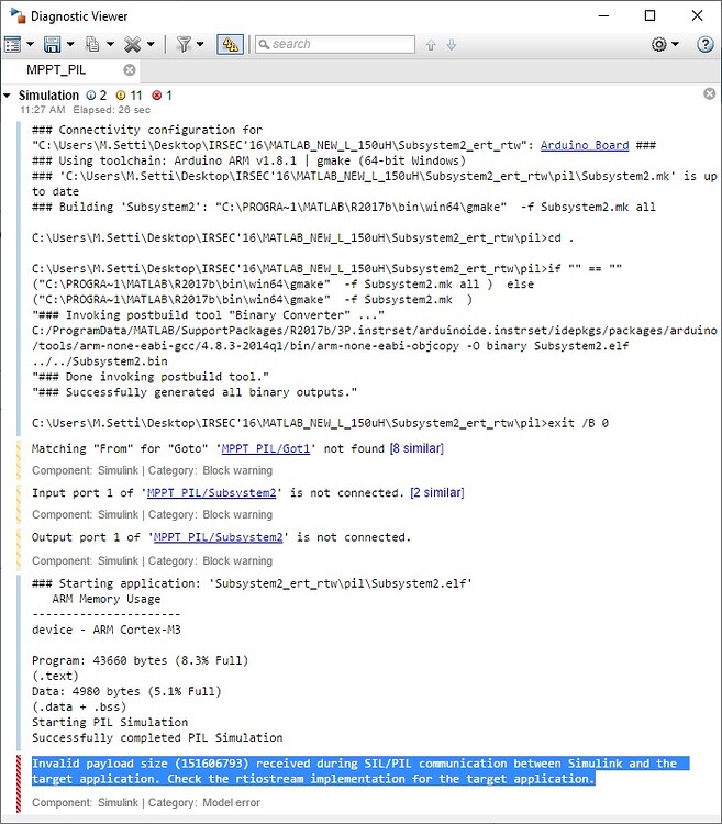 Unable to run PIL simulation with Arduino - Due - Arduino Forum