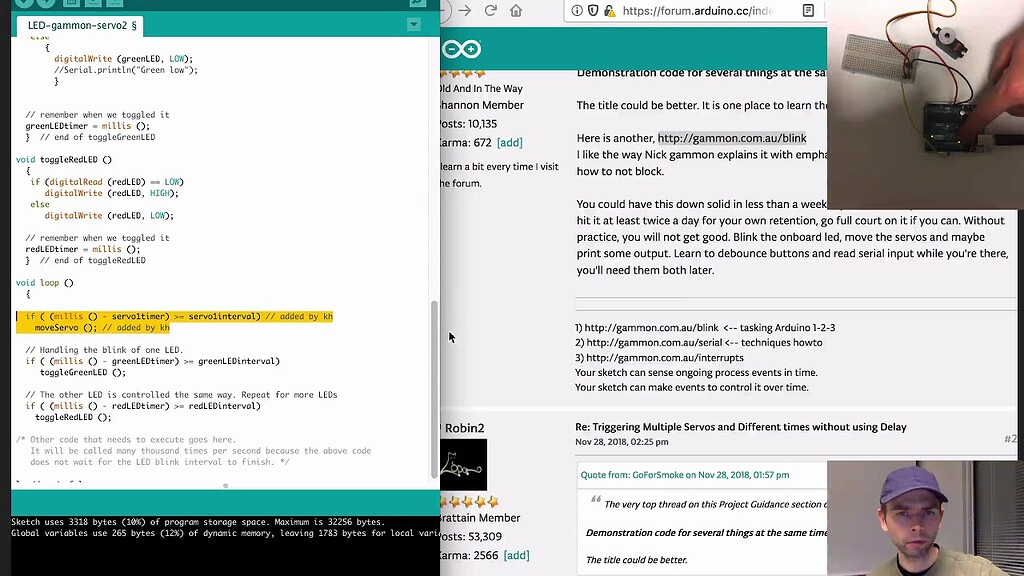 control of multiple servos with input though serial multitasking. - Motors, Mechanics, Power and ...