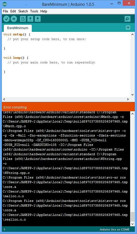 Status bar warns “Error compiling.” and console is empty - IDE 1.x - Arduino Forum