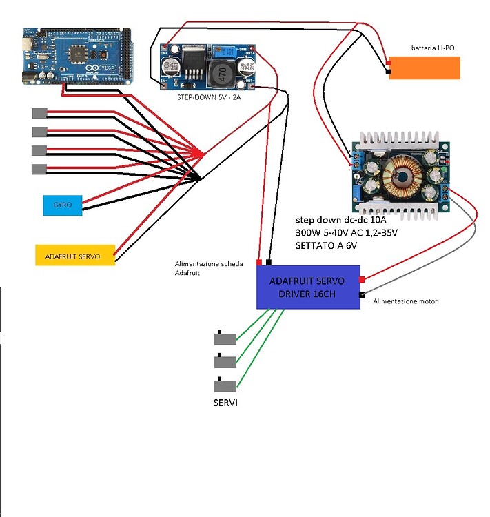 Utilizzo batteria LIPO per alimentare Adafruit servo driver + MEGA2560 - Hardware - Arduino Forum