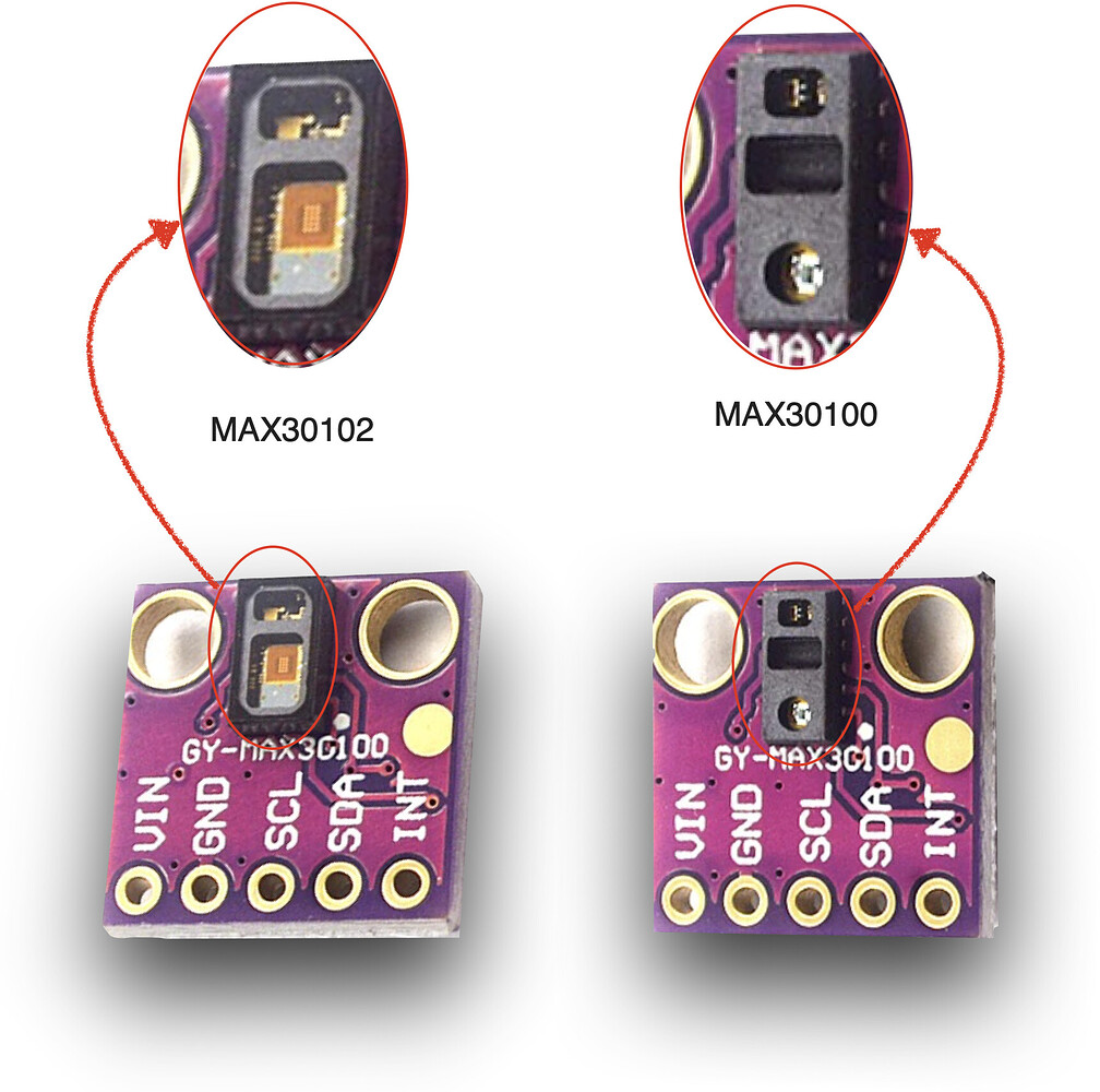 Can't differentiate Oxigenation sensor Max30100 and Max30102 - Sensors ...