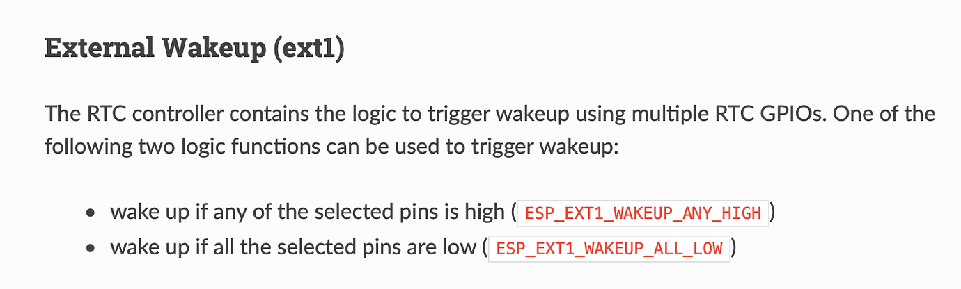 Waking Up Esp32 From Deepsleep Using Two Rtc Gpios Failing Programming Arduino Forum