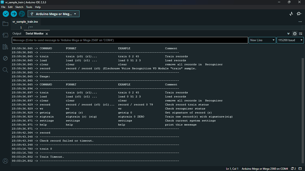 Error de timeout al ejecutar comando en Modulo de reconocimiento de Voz con Arduino Mega 2560 ...