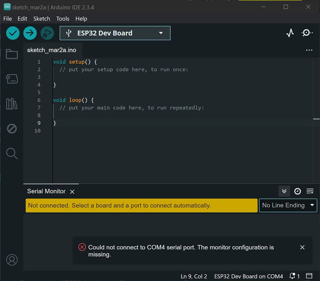 ESP32 won't connect serial port. "The monitor configuration is missing." - IDE 2.x - Arduino Forum