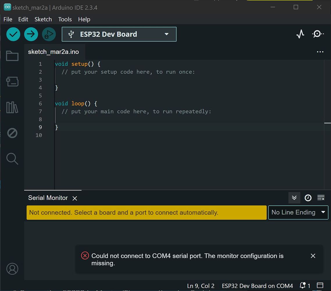 ESP32 won't connect serial port. "The monitor configuration is missing." - IDE 2.x - Arduino Forum