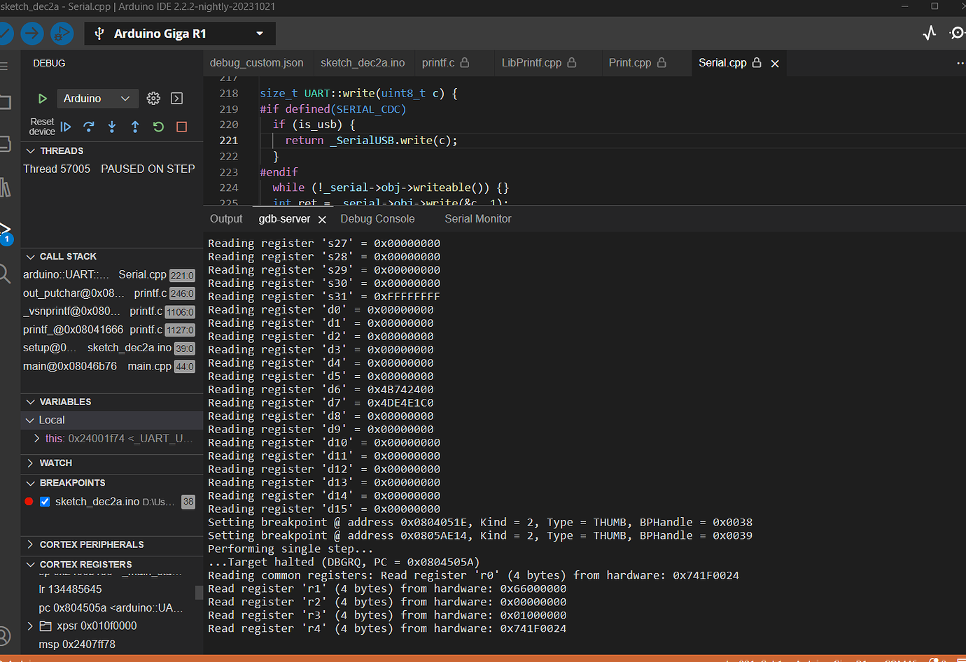 Arduino IDE 2.2.1 debug failure - GIGA R1 WiFi - Arduino Forum