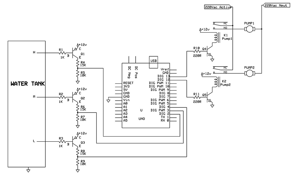 how to write code controll 2water pump with 3level electrode ...