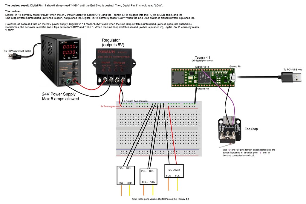 End Stop Digital Pin stays "LOW" when 3.3V Teensy shares ground with 5V power supply - what is ...