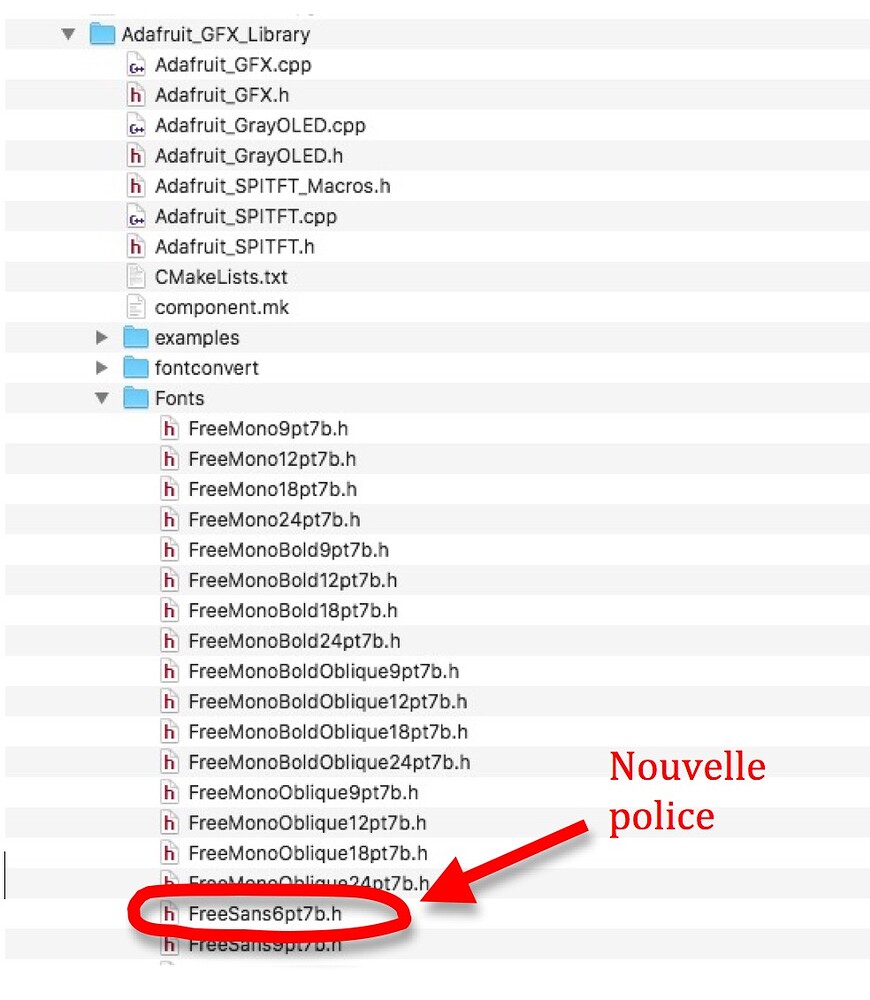 Tuto : ajout de Fonts .h dans la librairie de Fonts de Adafruits_gfx ...