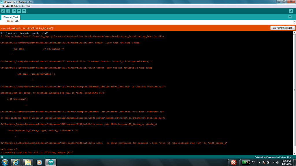 reward for helping make the e131 library work on a Due board - Due ...