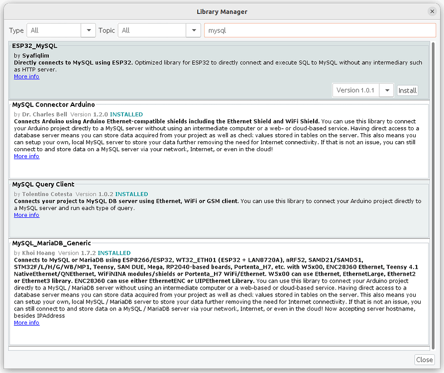 MySQL connection - General Guidance - Arduino Forum