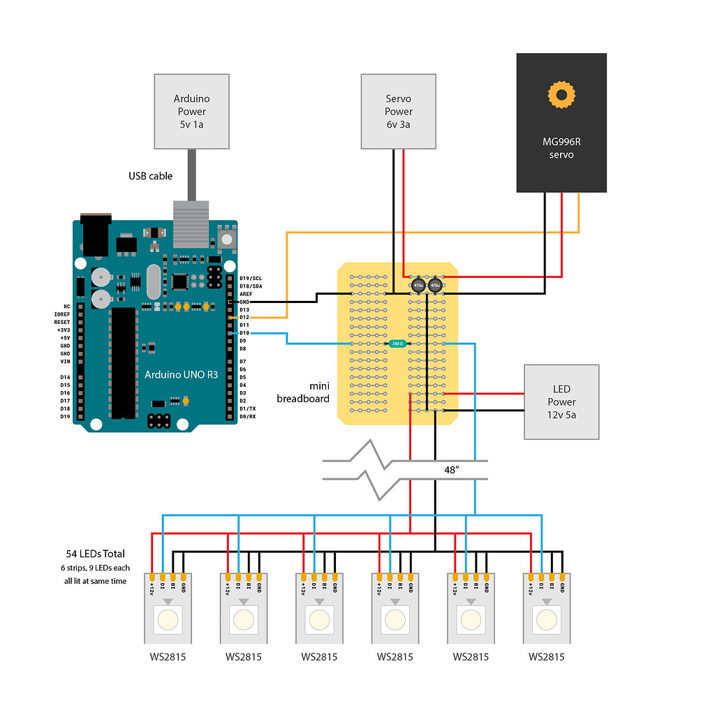 Did I get this schematic right? Uno R3 + MG996R servo + WS2815 - General Electronics - Arduino Forum