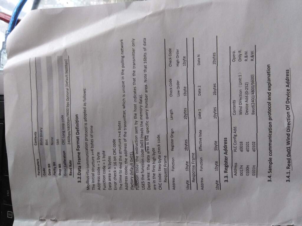 Reading data from wind direction sensor with rs485 to TTL module ...