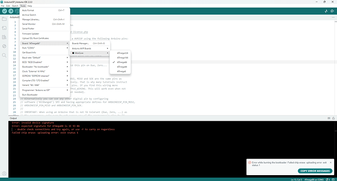 Expected signature for ATmega88 is 1E 93 0A - Uploading - Arduino Forum