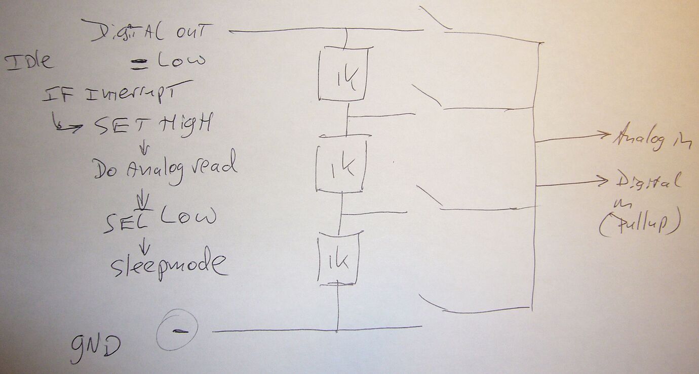 Digital read (wake up via interrupt) and analog read (resistor ladder) circuit - Programming ...