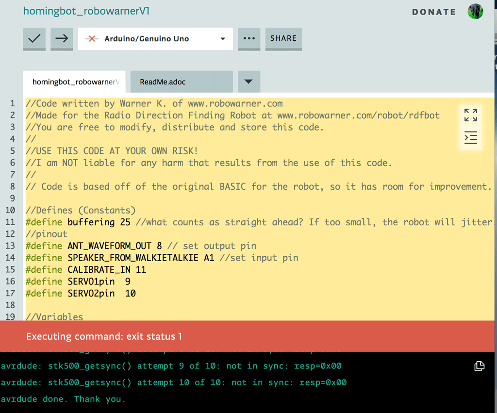 Executing Command Exit Status 1 Error When Attempting To Upload Code
