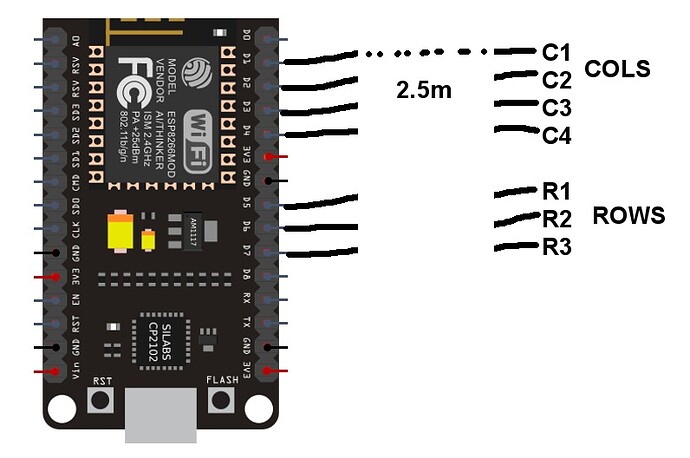 Problem with cable length interfacing 4x3 Matrix Keypad and ESP8266 ...