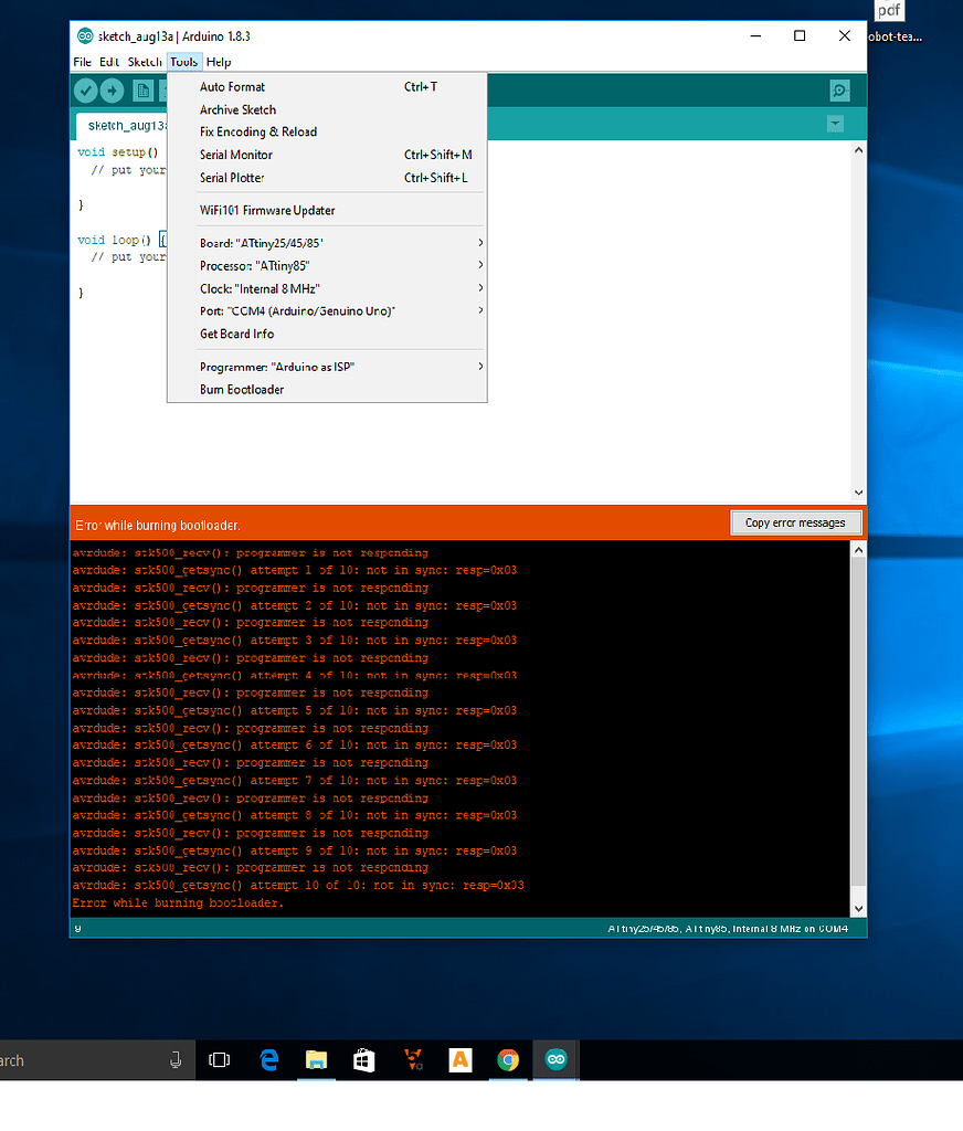 Error While Burning Boot Loader Attiny85 Ide 1x Arduino Forum