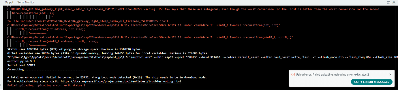 Compile fails with ESP32S, weird message: "ping timeout" - IDE 2.x - Arduino Forum