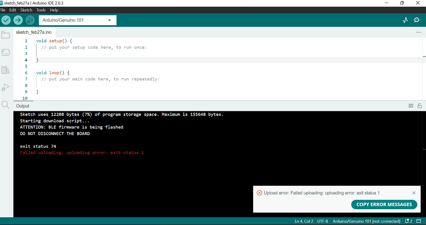 Issue In Uploading Code To Intel Genuino 101 Attention Ble Firmware Is Being Flashed Exit