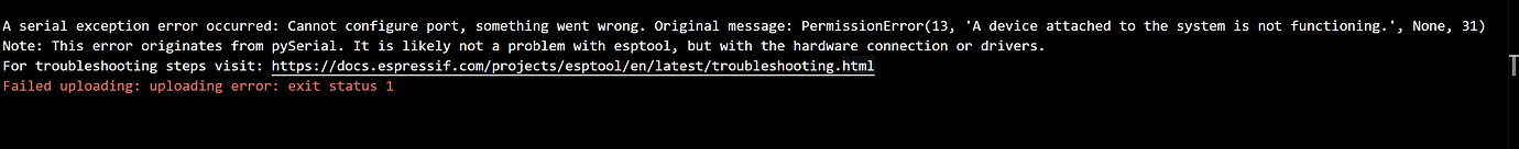 A fatal error occurred: Failed to connect to ESP32: No serial data received - Uploading ...