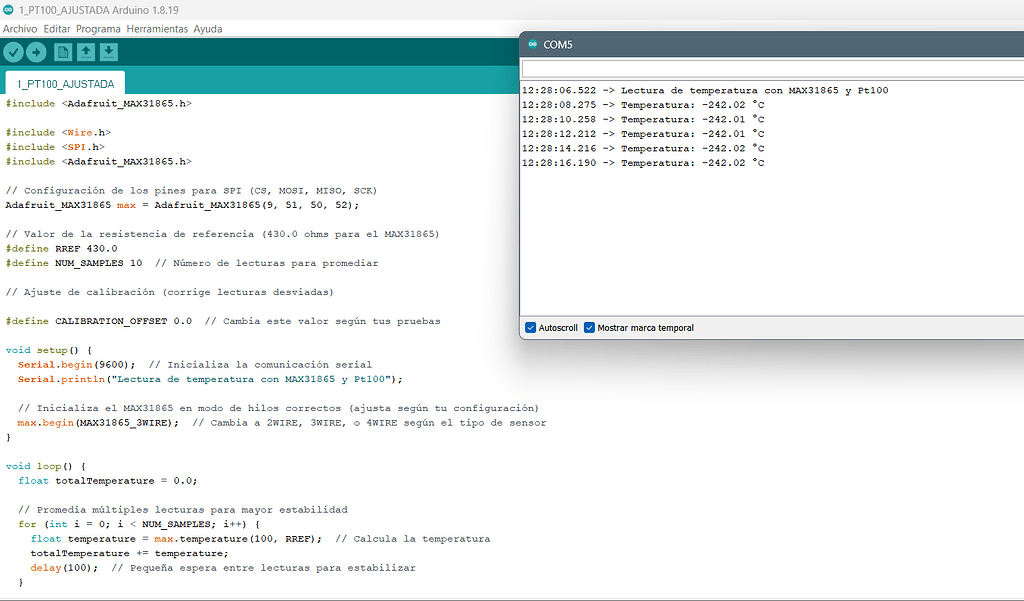 Problemas con conexión de un max31865 y pt100 - Software - Arduino Forum