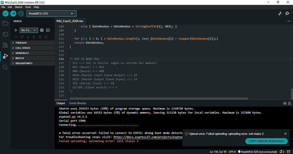 ESP32 Upload Error Exit Status 2 Microcontroladores Arduino Forum