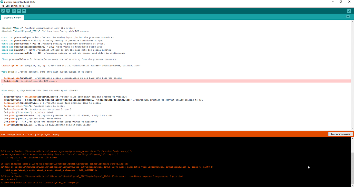 Pressure sensor LCD I2C problem - General Guidance - Arduino Forum