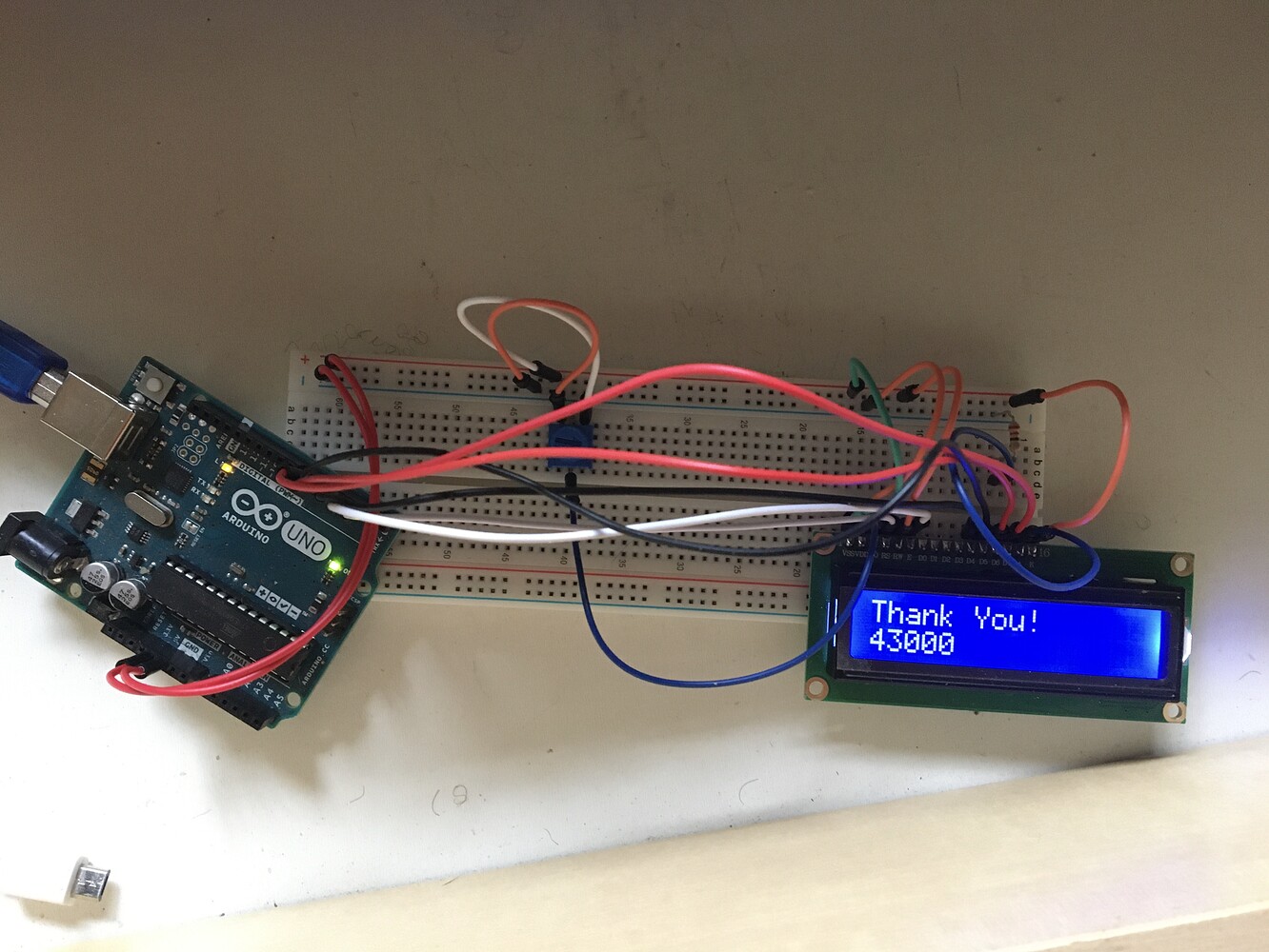 LCD screen for Arduino UNO onlys shows a row of white boxes on top row - General Guidance ...