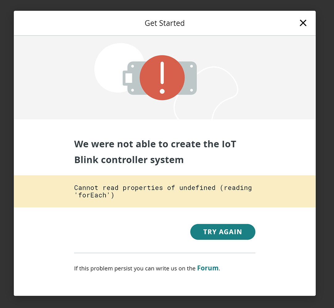 Can't Create IoT Blink controller (Nano ESP32): "Cannot read properties of undefined (reading ...