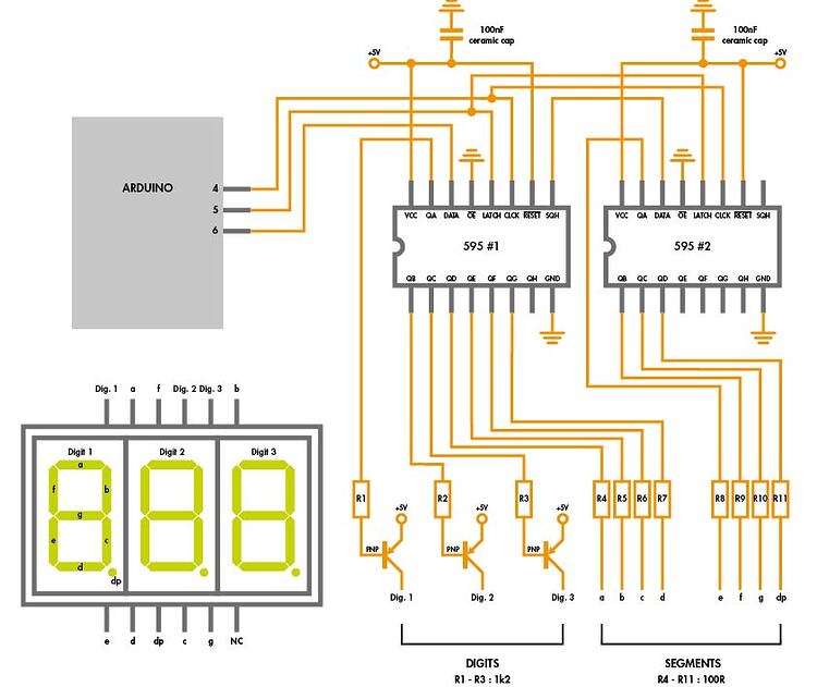Best way to wire my 3 digits 7 segment display ? - LEDs and ...