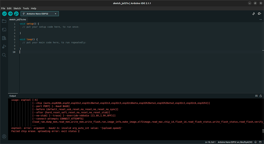 Arduino Nano Esp32 Esptool Error Argument Baud B Invalid Arg Auto Int Value {upload