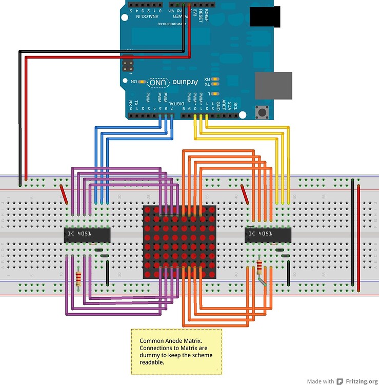 Two 4051's to drive 8x8 LED matrix - interference - LEDs and Multiplexing - Arduino Forum