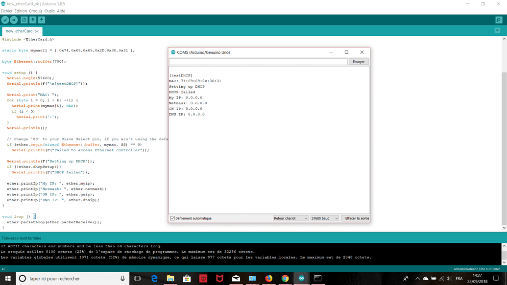 Failed to configure Ethernet using DHCP - Networking, Protocols, and Devices - Arduino Forum