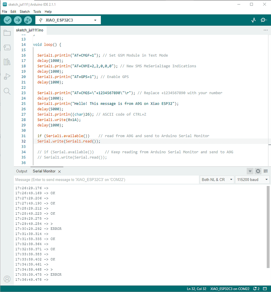 A9G + Xiao ESP32-C3 problem with sending SMS - Networking, Protocols ...