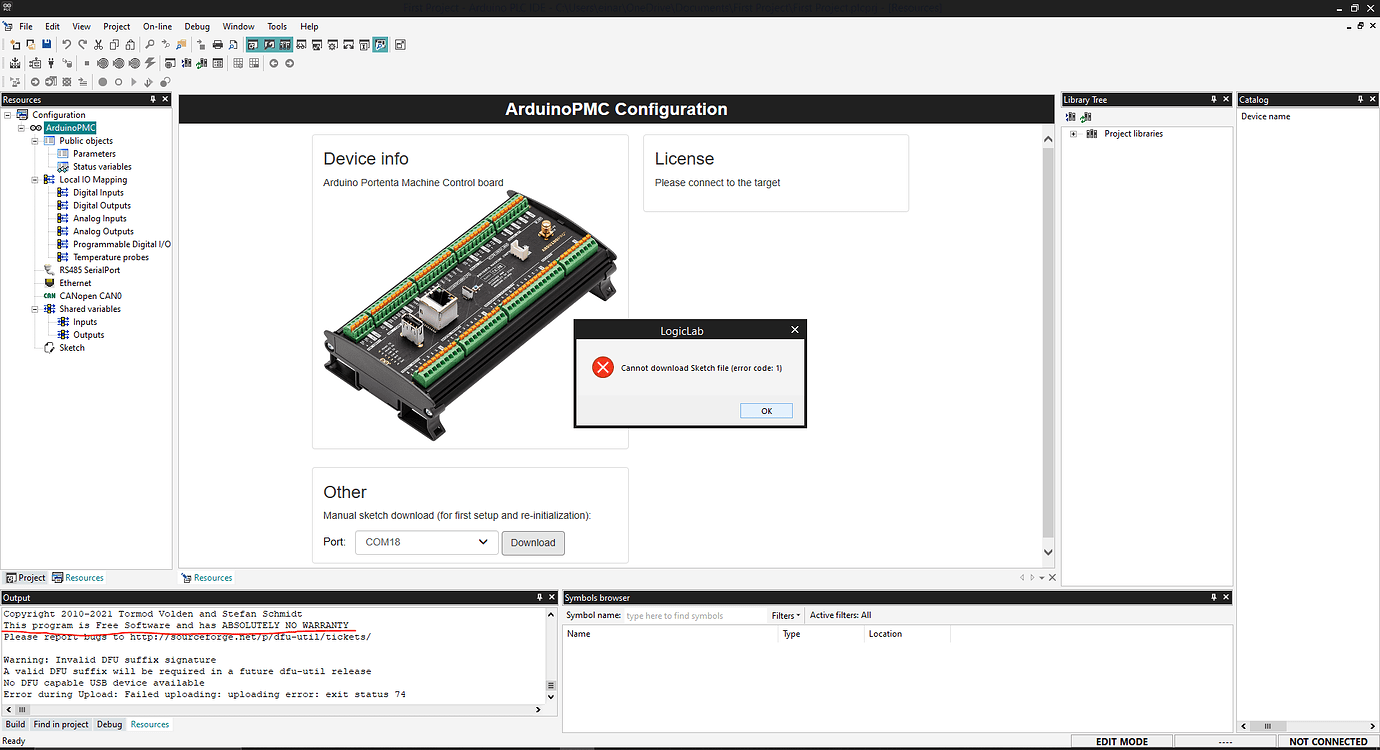 Arduino PLC - No virtual port for ModeBus created - Portenta Machine Control - Arduino Forum