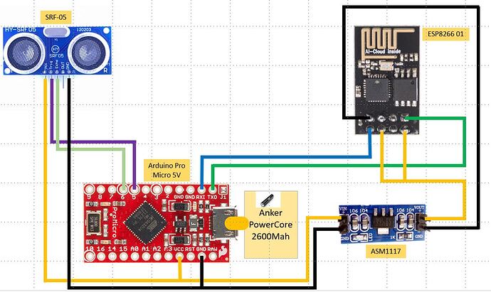 Looking help to code Arduino Pro Micro + ESP8266v1 + SRF05 ...