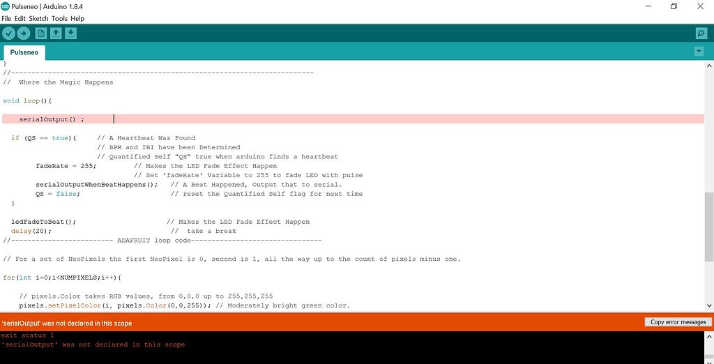 Serialouput Not Defined Editing Pulse Sensor And Neopixel Code Programming Arduino Forum