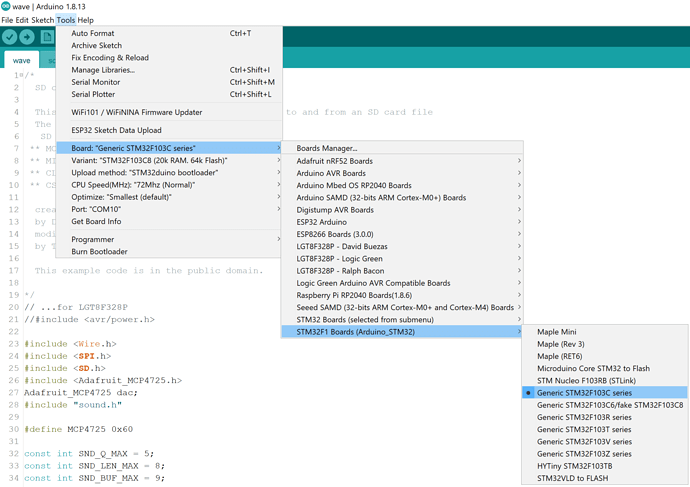 MCP4275 Adafruit sinewave.ino not working on STM32F103C8T6 - Audio ...
