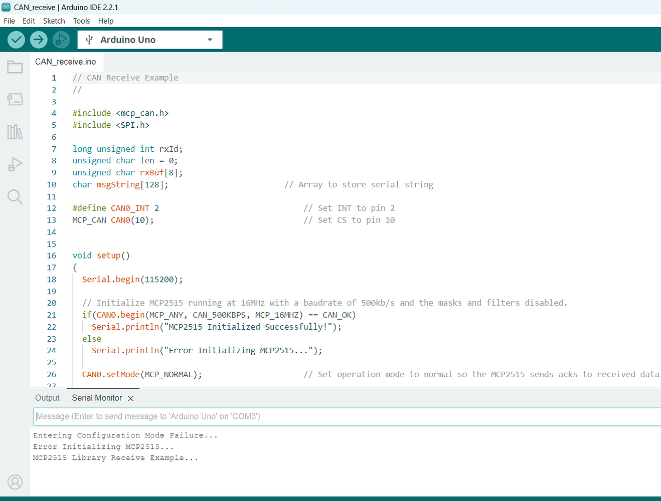 MCP2515 CAN Module Fails to Start with Arduino - Programming - Arduino Forum