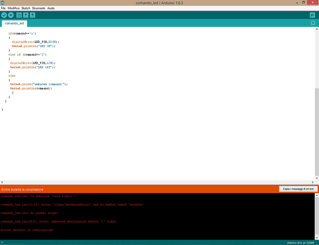 [PROBLEMA]Comandare Led da tastiera - Generale - Arduino Forum