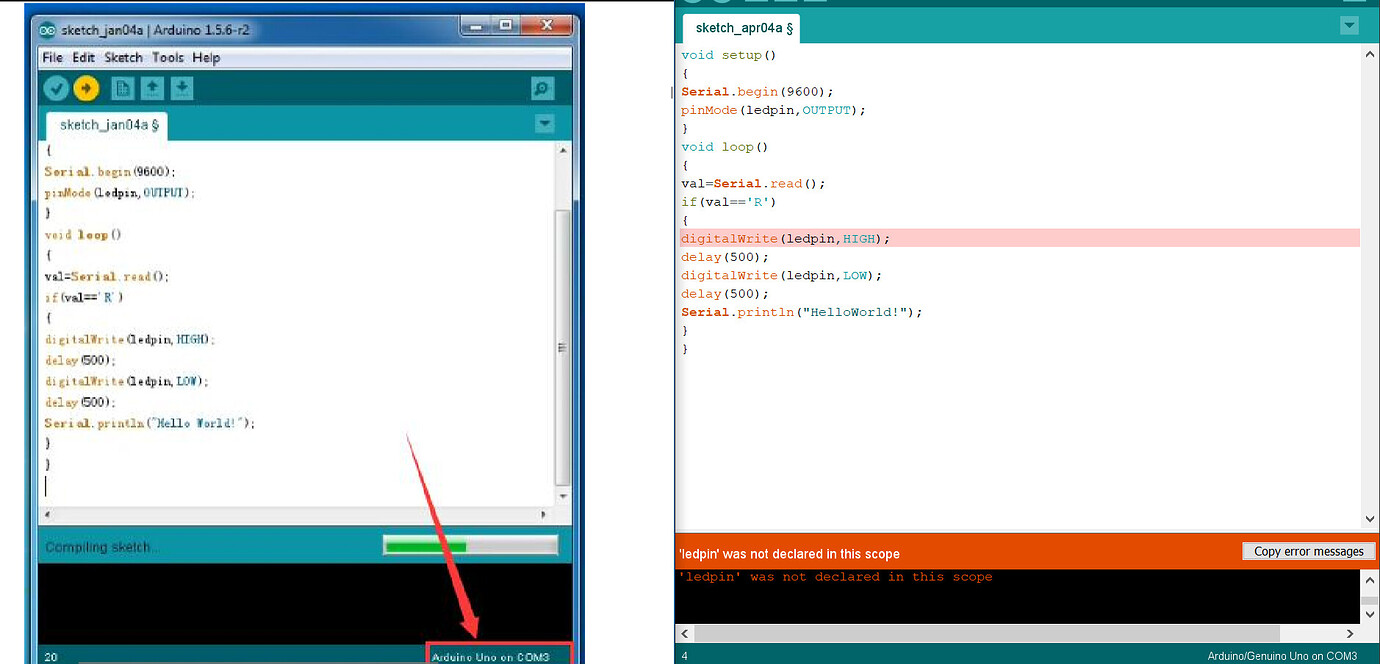 How do I fix the error that says 'ledpin' was not declared in this scope? - General Guidance ...