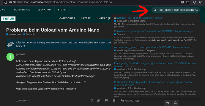 Probleme beim Upload vom Arduino Nano - Deutsch - Arduino Forum